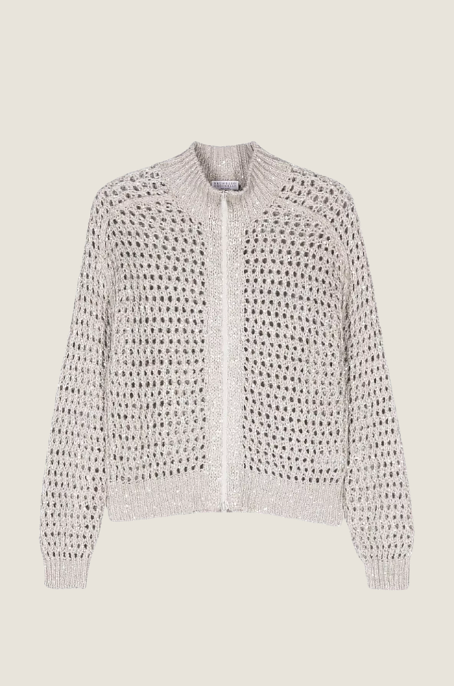 Élise Éther Knit Zip Cardigan – Haute Mesh Weave – Luxe Living Fashions
